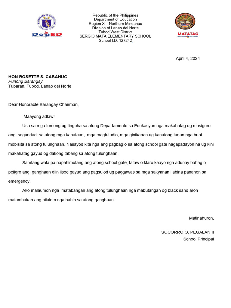 Letter To Barangay | PDF