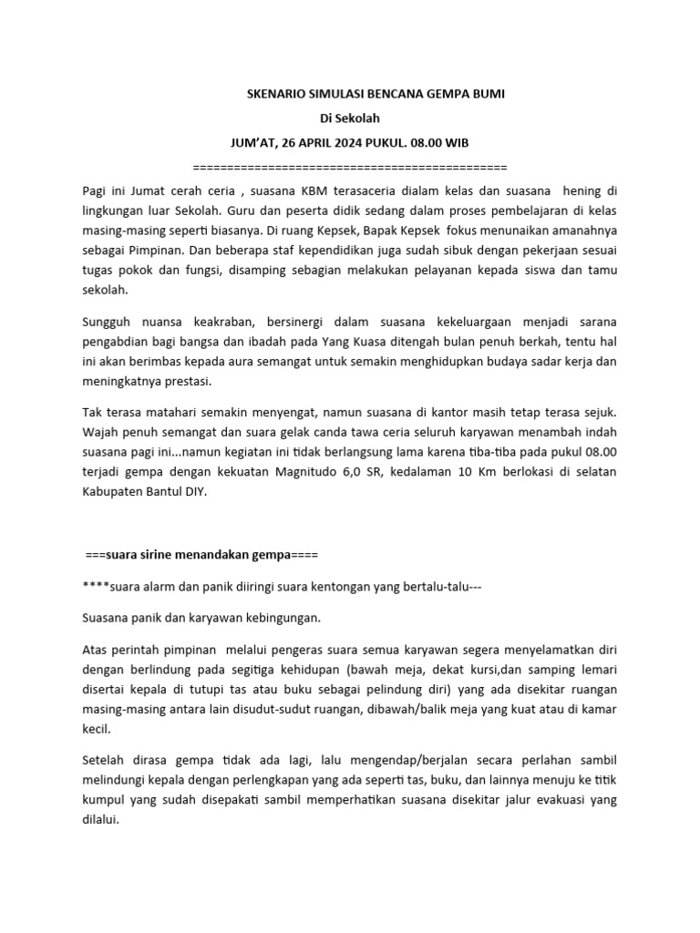 SKENARIO SIMULASI GEMPA BUMI SMA 2024 Rev | PDF