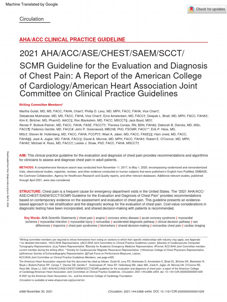 Guideline for the Evaluation and Diagnosis of Chest Pain (1) | PDF ...