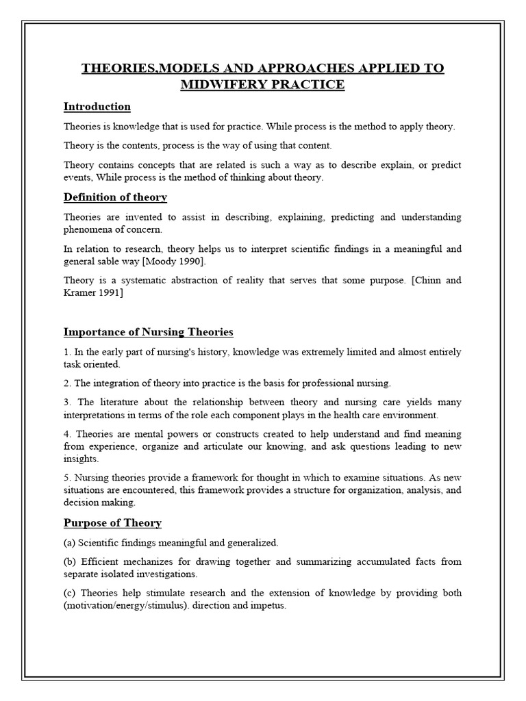 Theories Models and Approaches Applied To Midwifery Practice | PDF ...