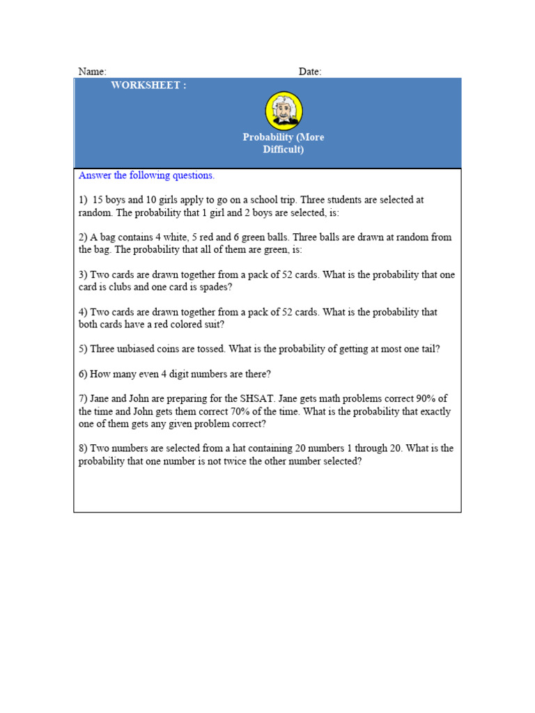 L9 Probability More Difficult | PDF | Probability | Probability Theory