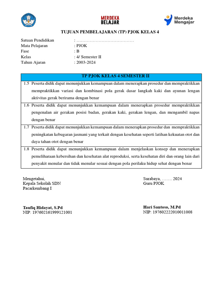 02 TP Pjok Kelas 4 Sem 2 | PDF