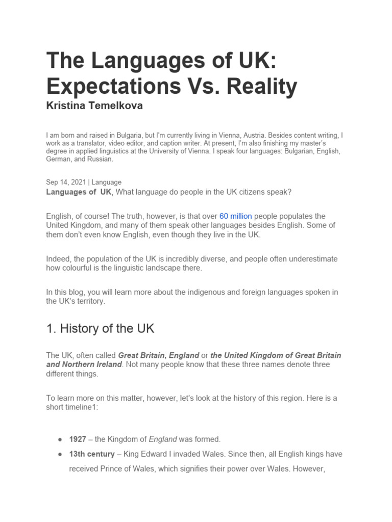 The Languages of UK: Expectations vs. Reality | Download Free PDF ...