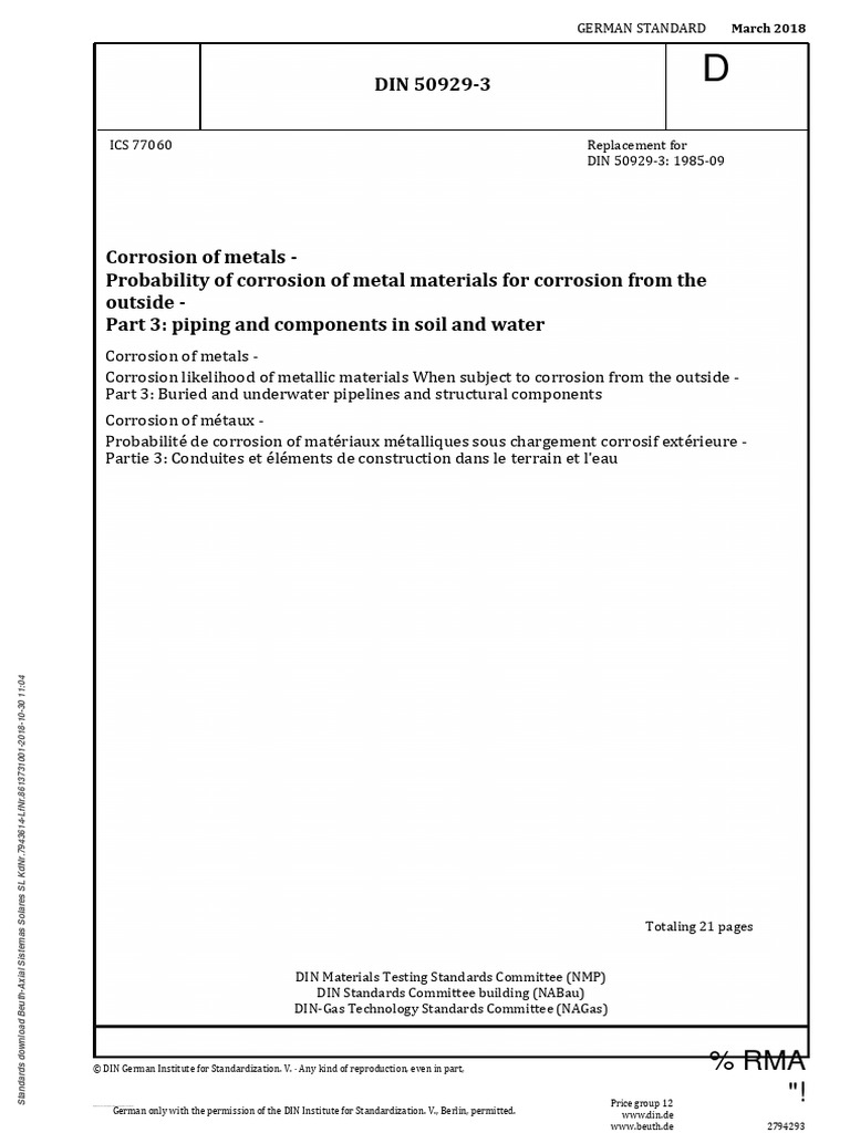 DIN50929-3E-2018. English | PDF | Corrosion | Pipe (Fluid Conveyance)