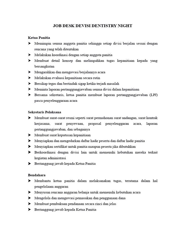 Job Desk Devisi | PDF