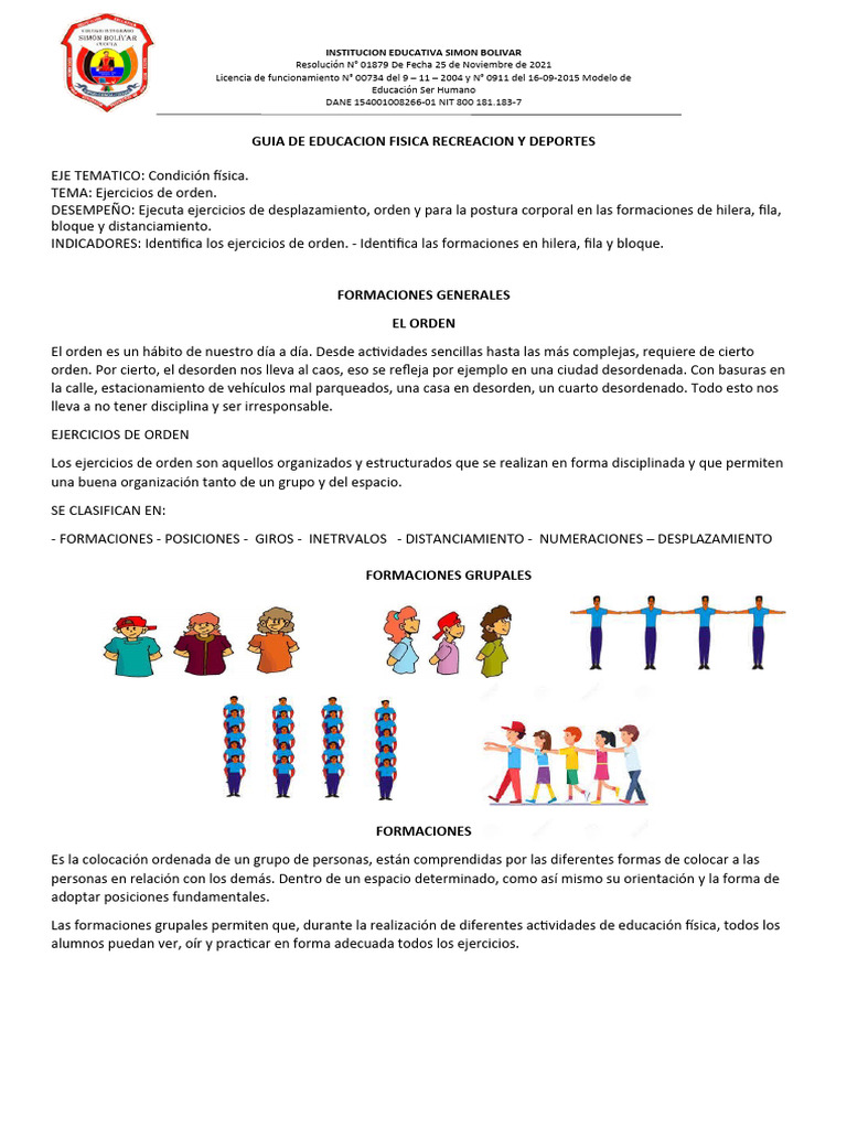 Tipos de Formaciones en Educación Física | PDF