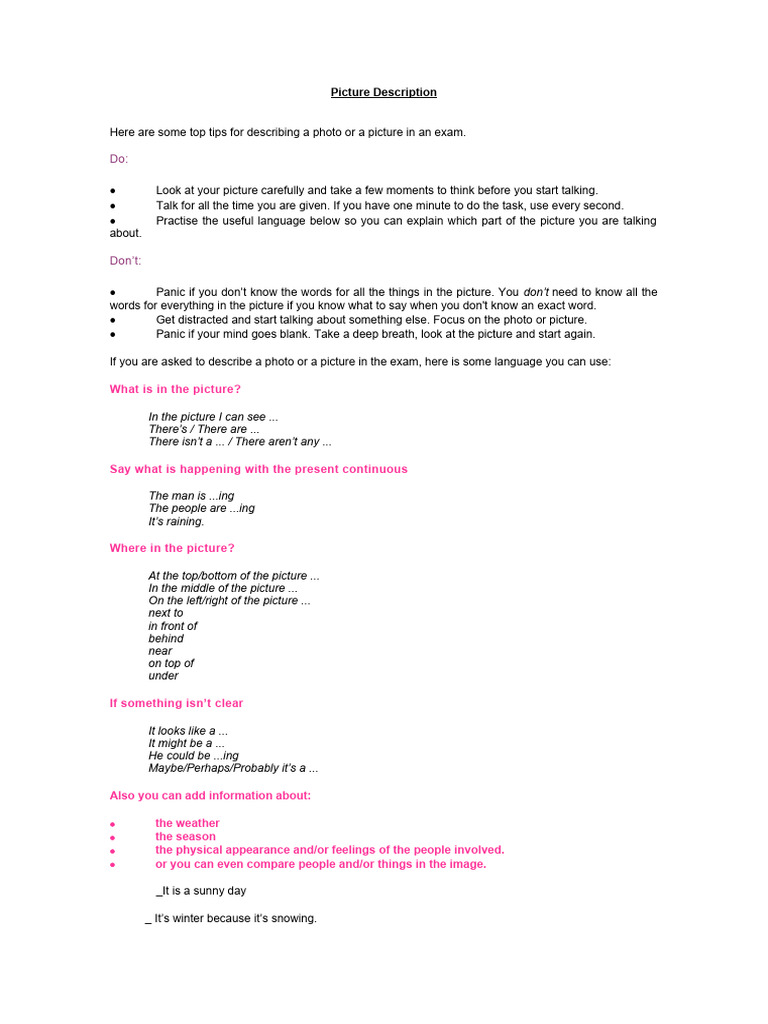 Picture Description Theory | PDF