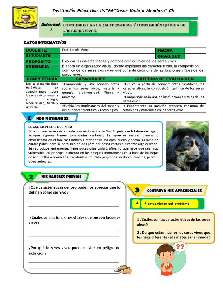 1º Act 1 UNID 2 - Composición Qímica de Los Seres Vivos. Estudiante | PDF | Organismos ...