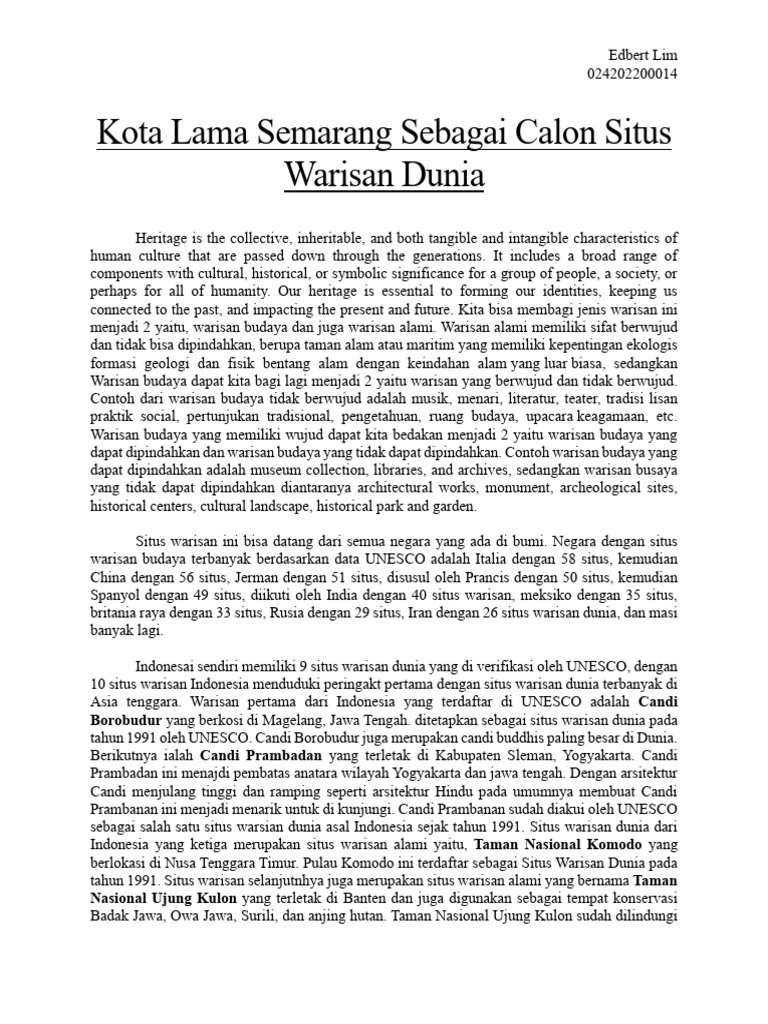 Kota Lama Semarang Sebagai Calon Situs Warisan Dunia - PDF - Edbert Lim ...