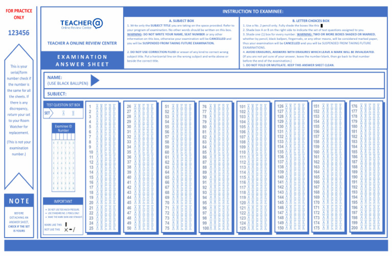 Answer Sheet 200 Items | PDF