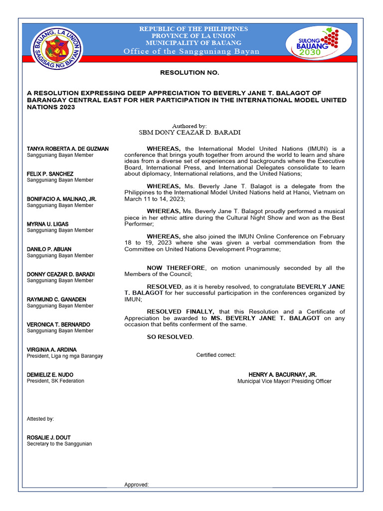 Reso - B. Balagot | PDF | Philippines | Government