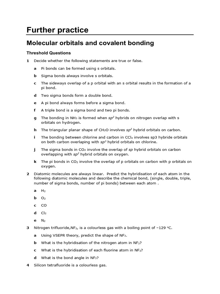 Molecular Orbitals-Convalent Bonding | PDF | Chemical Bond | Molecular ...