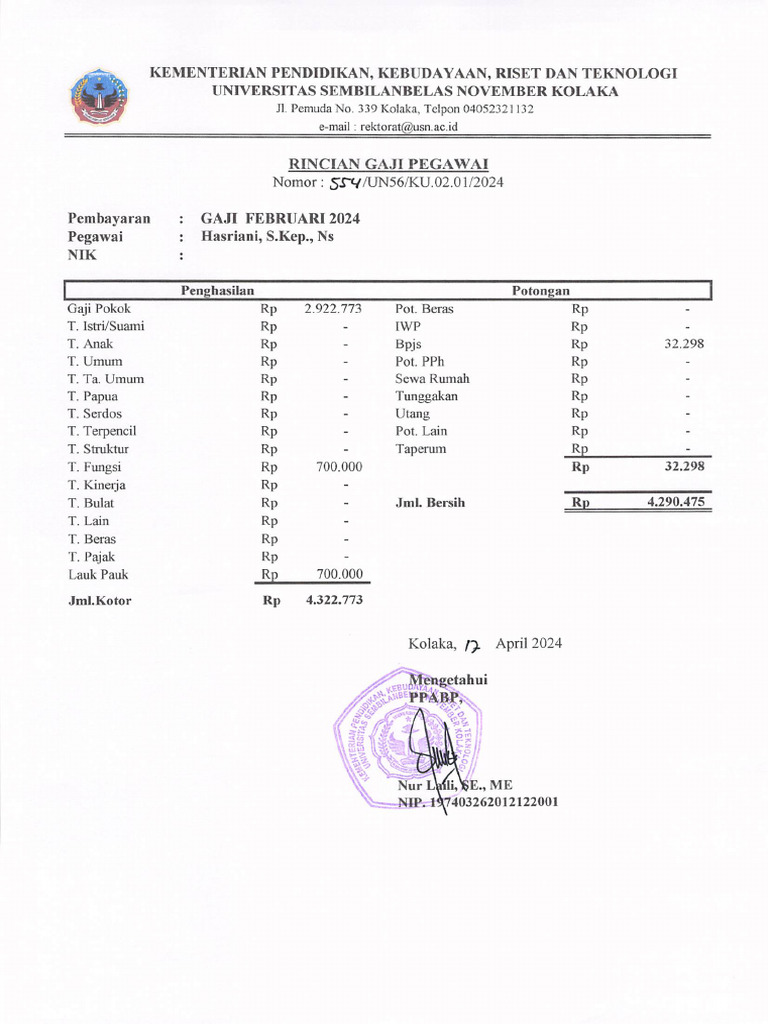 Pcmbayaran Pegawai NIK | PDF