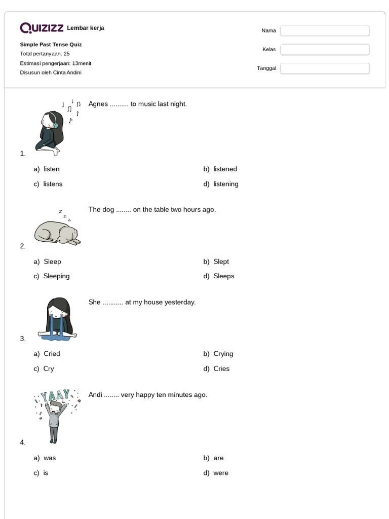 Simple Past Tense Quiz - Quizizz | PDF