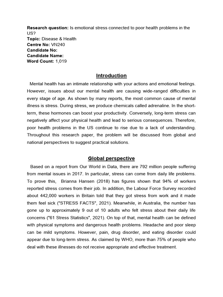 Gold Example 1 | PDF | Stress (Biology) | Mental Disorder