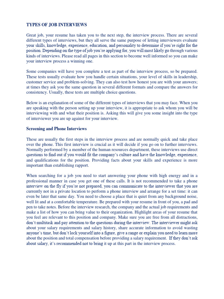 Different Type of Job Interviews - LT | PDF | Job Interview | Human ...