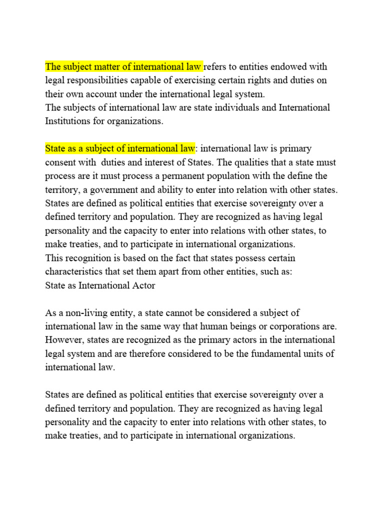 The Subject Matter of International Law | PDF | International Law | Treaty