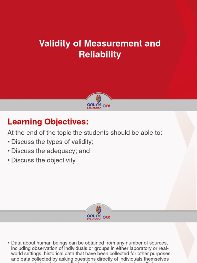 Validity and Reliability in Measurement | PDF | Validity (Statistics ...