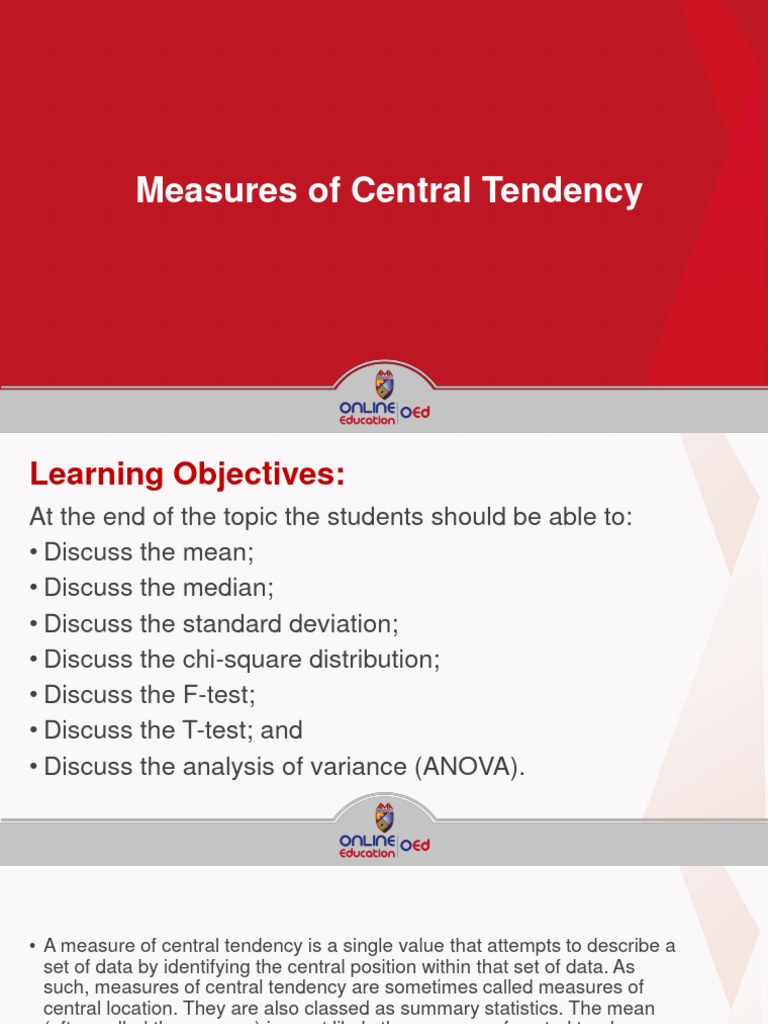 Understanding Central Tendency Measures | PDF | F Test | P Value