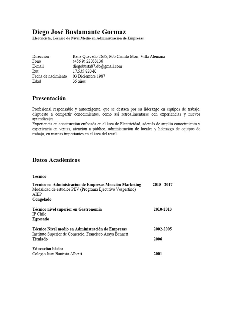 Diego CV 2022 Construccion | PDF | Chile