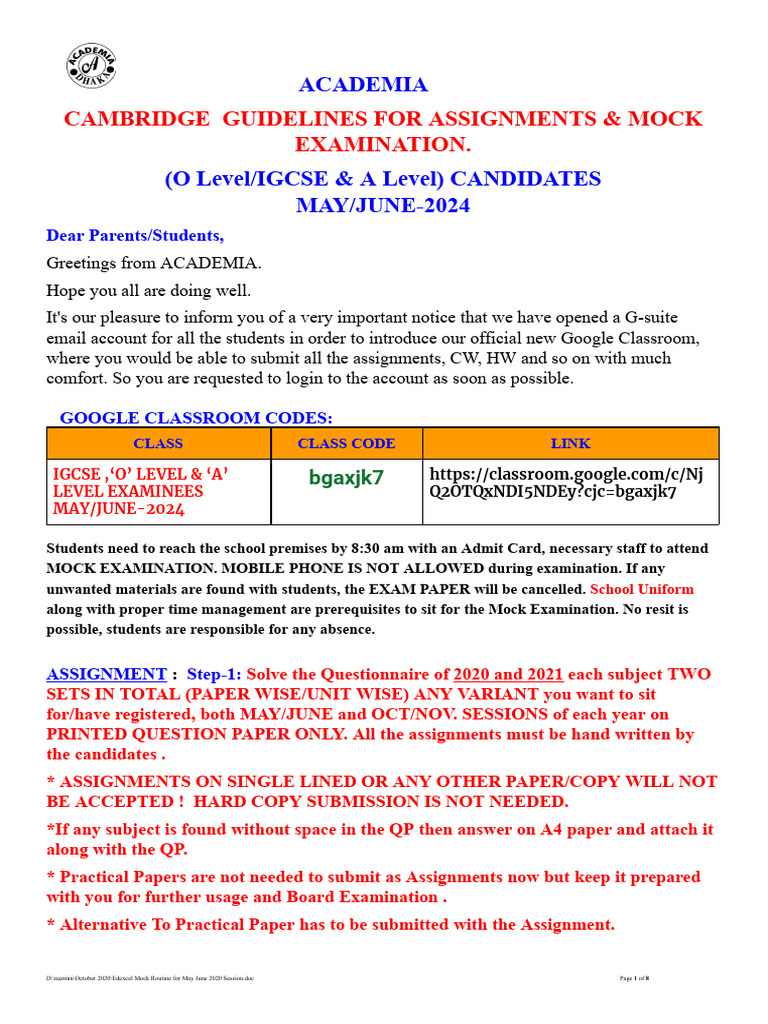 Cambridge Guidelines For Assignment Mock Examination | Download Free PDF | Mathematics | Human ...