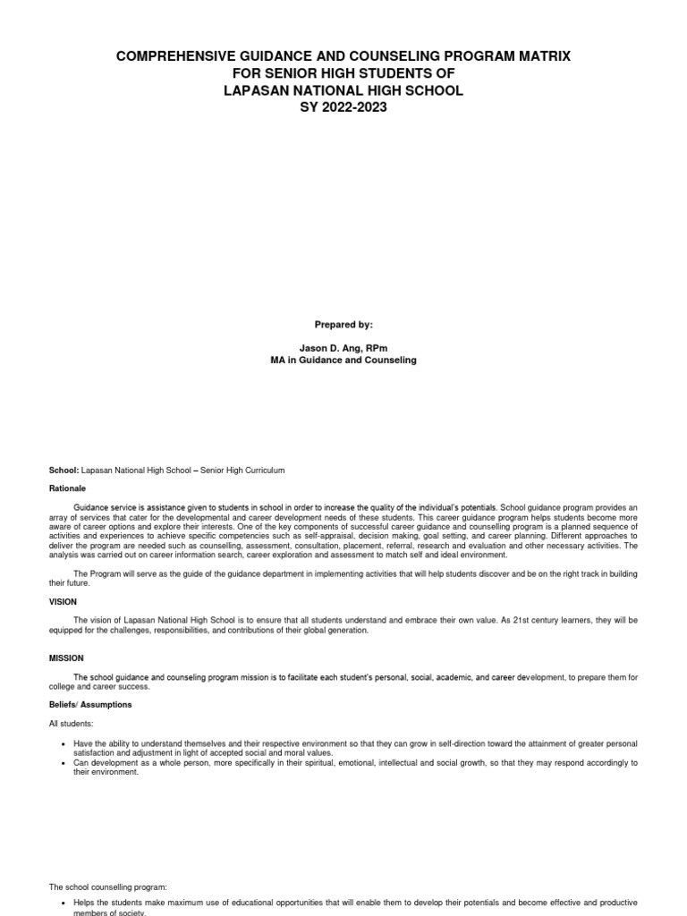 Comprehensive Guidance and Counseling Program Matrix | PDF | School ...