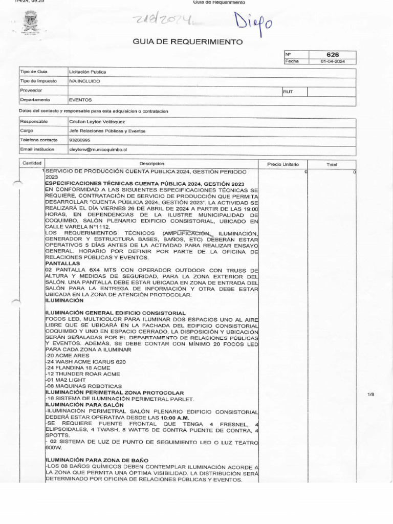 Guia de Requerimiento Nâ° 626 | PDF