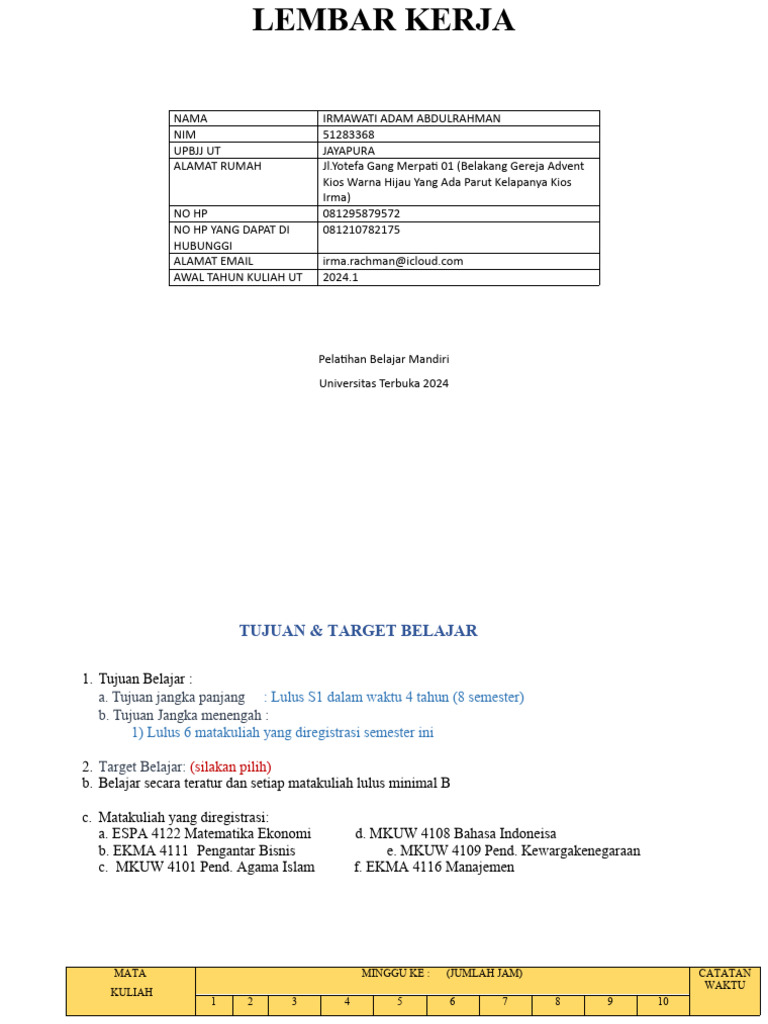 Lembar Kerja Tugas Ut | PDF