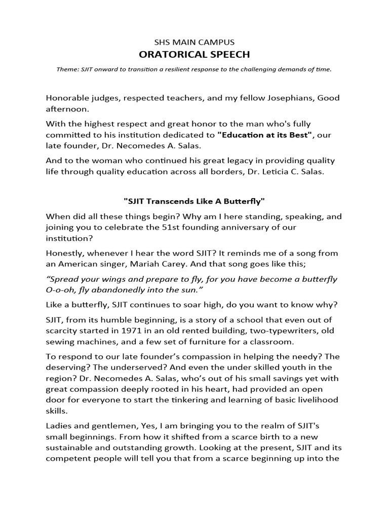 SHS-MAIN-CAMPUS-ORATORICAL-PIECE | PDF