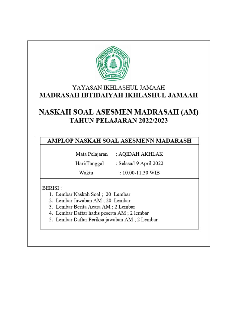 Contoh Label Amplop Naskah Soal Am | PDF