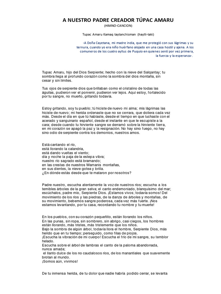 Anexo-A NUESTRO PADRE CREADOR TÚPAC AMARU | PDF | Amor