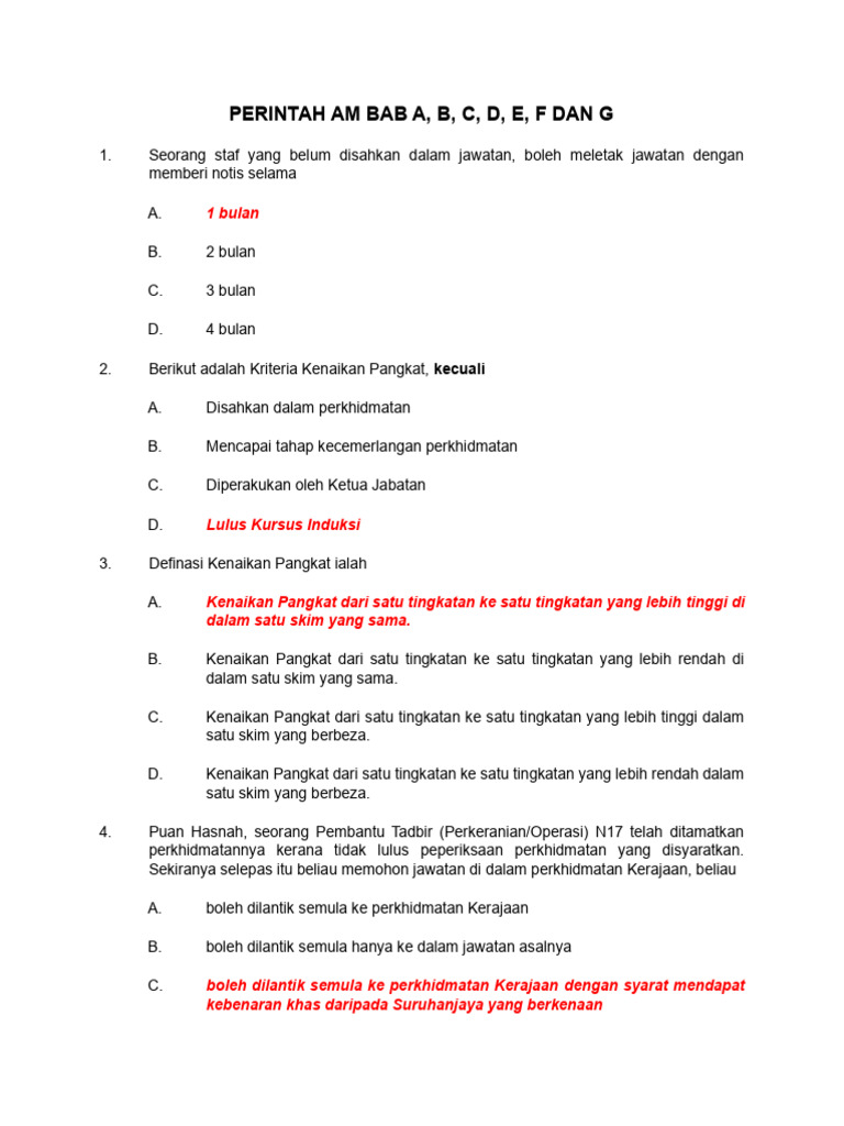 Contoh Soalan Perintah Am A, B, C, D, E, F, G | PDF