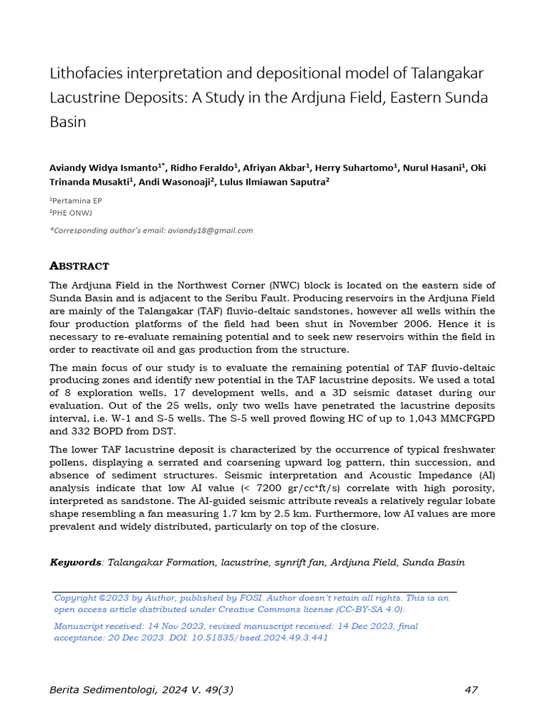Lithofacies Interpretation and Depositional Model of Talangakar | PDF | Geology | Geomorphology