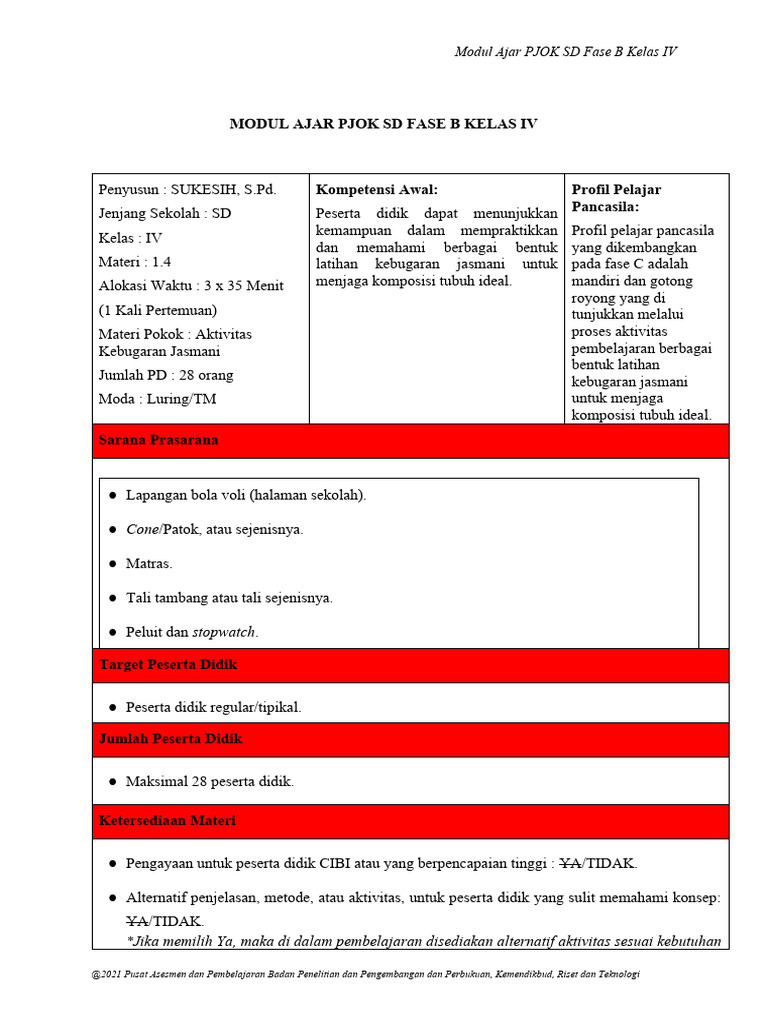 Modul Ajar - PJOK - SD - Aktivitas Kebugaran Jasmani - Fase B - Kelas 4 ...