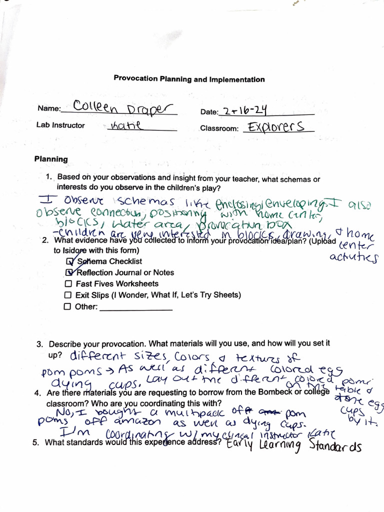 Colleen Draper Provocation Plan | PDF