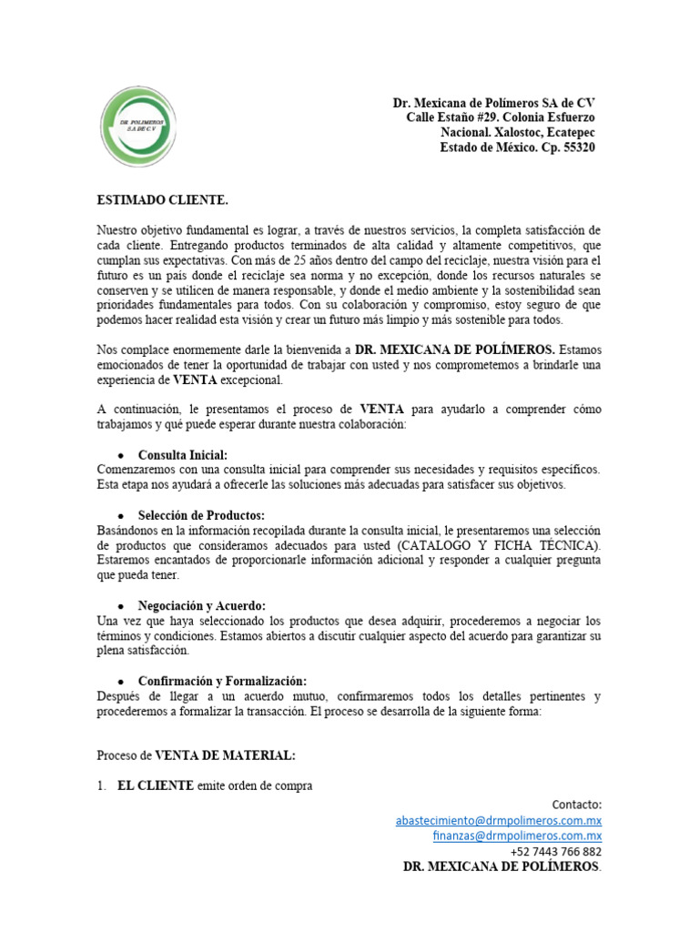 ESTIMADO NUEVO CLIENTE | PDF | Cliente | Calidad (comercial)