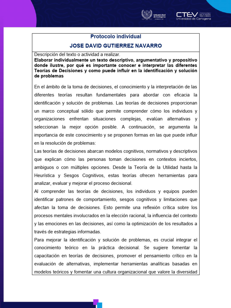 Plantilla Protocolo Individual | PDF | Toma de decisiones | Conocimiento