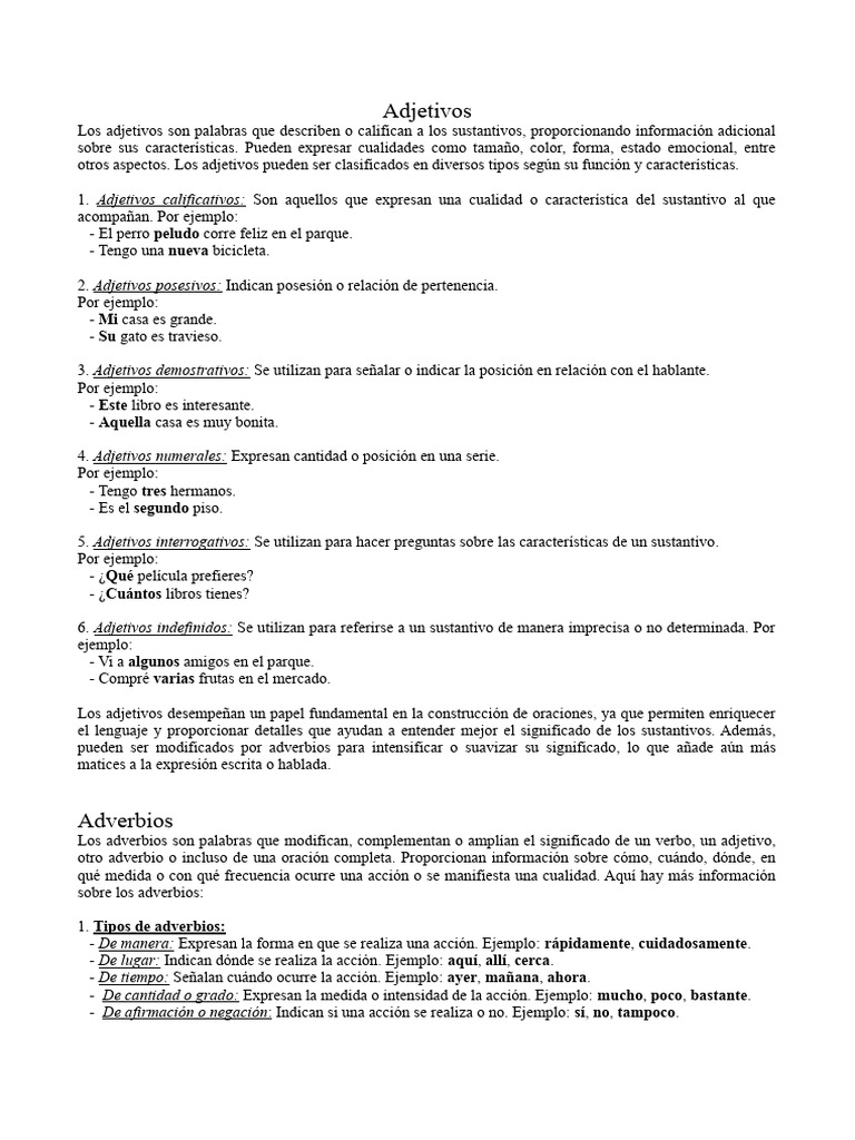 Tipos de Adjetivos y Adverbios | PDF | Adverbio | Adjetivo