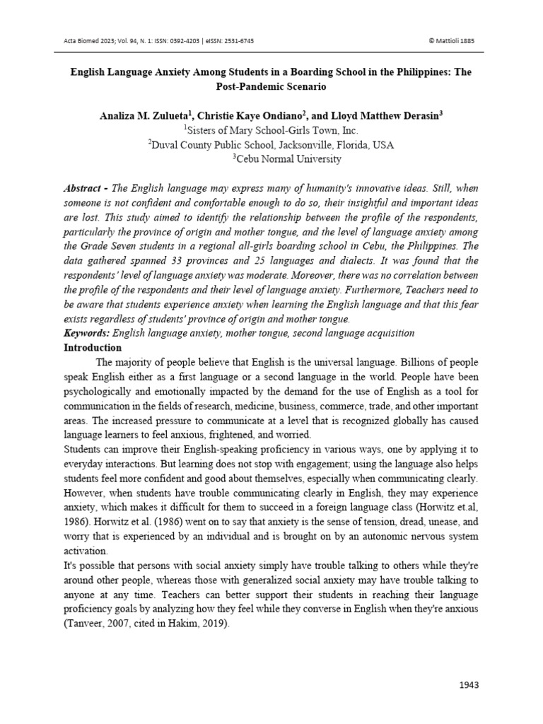 English Language Anxiety in Filipino Students | PDF | Anxiety | Psychology