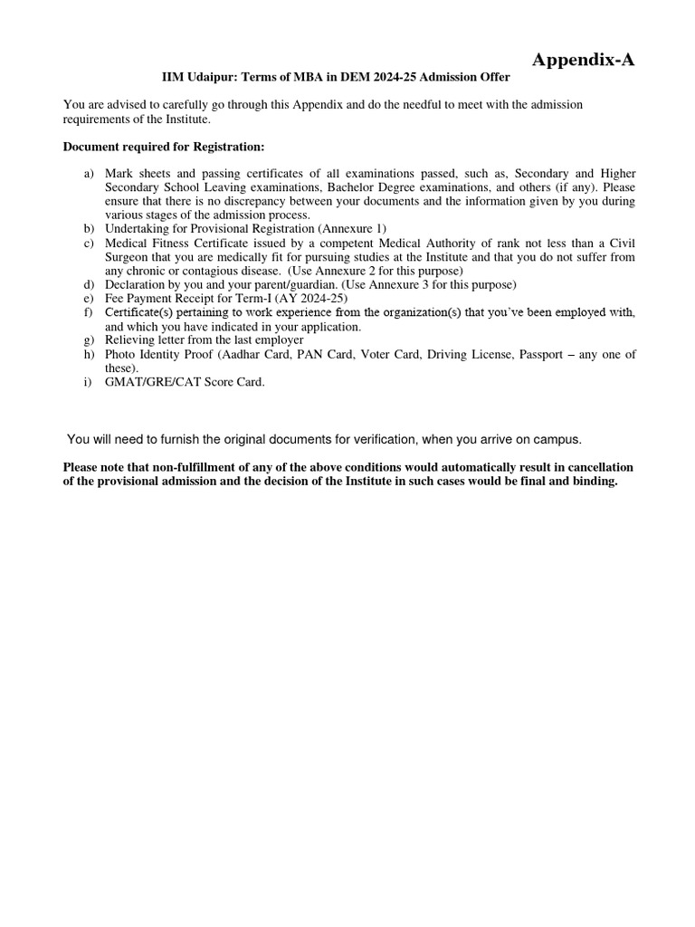 Appendix-A, Registration Process (MBA in DEM) 2024-25 | PDF | Master Of ...