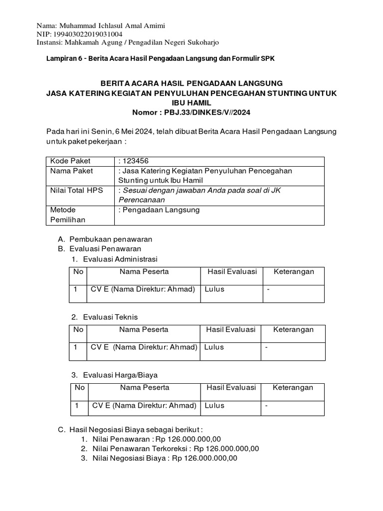 Lampiran 06 - Dokumen Berita Acara Pengadaan Langsung Dan Formulir SPK ...