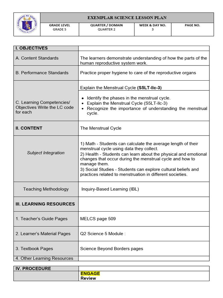 Grade 5 Menstrual Cycle Lesson Plan | PDF | Menstrual Cycle | Endocrine ...