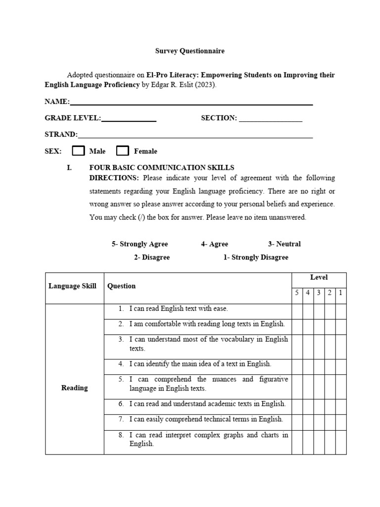 Survey Questionnaire Group 3 | PDF | English Language | Accent ...