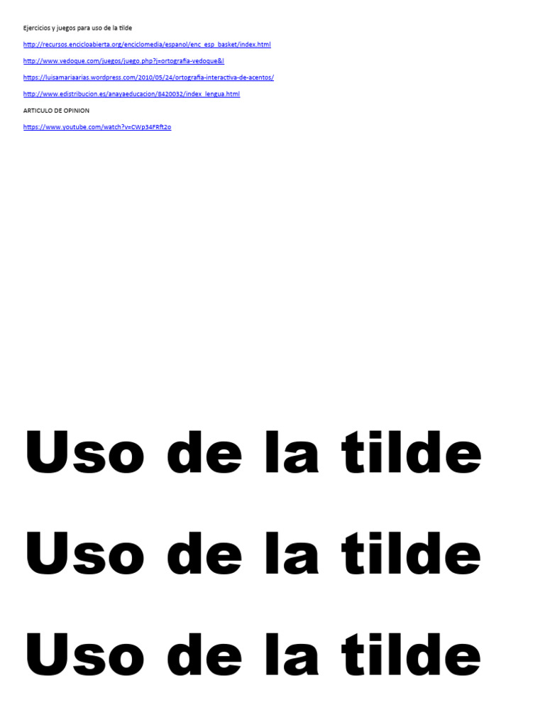 Ejercicios y Juegos para Uso de La Tilde | PDF