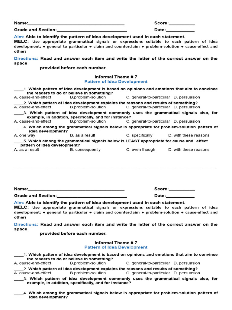 Informal Theme l7 Idea Dev. Back To Back - Half | PDF | Causality ...