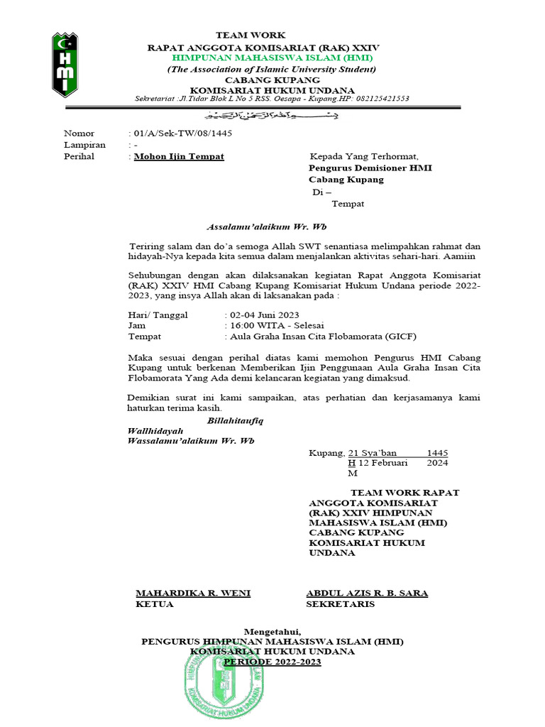 01 Mohon Ijin Tempat Onn | PDF