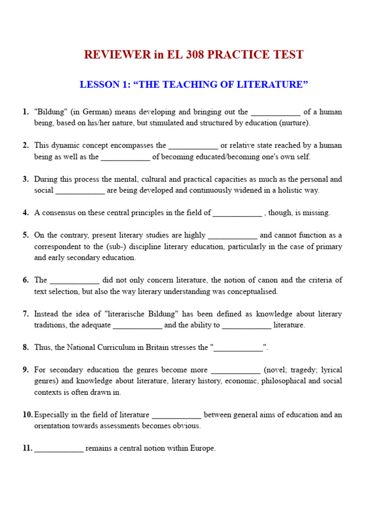 REVIEWER in EL 308 PRACTICE TEST | Download Free PDF | Curriculum ...
