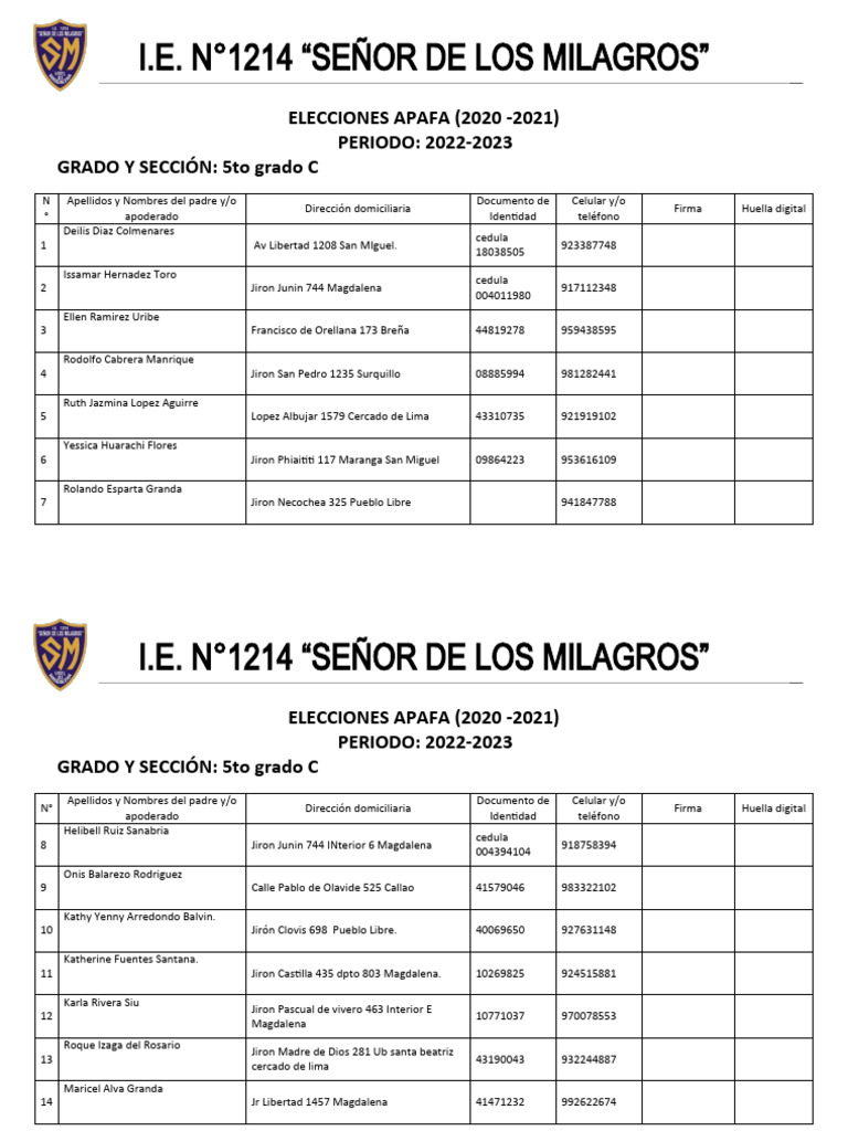 Padron 5to C | PDF | Lima