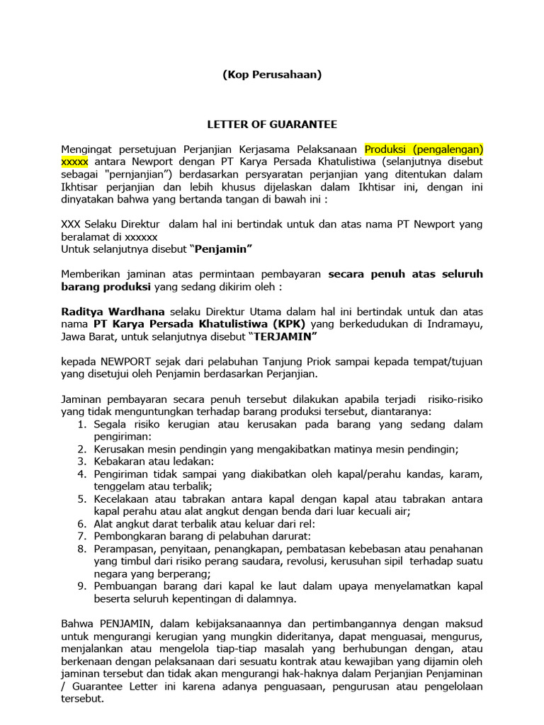 Guarantee Letter - Newport | PDF