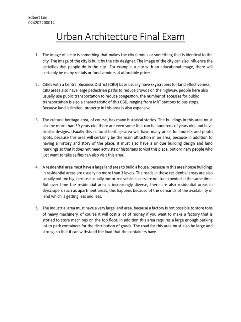 Urban Architecture Final Exam-Edbert Lim | PDF | Parking | Transport
